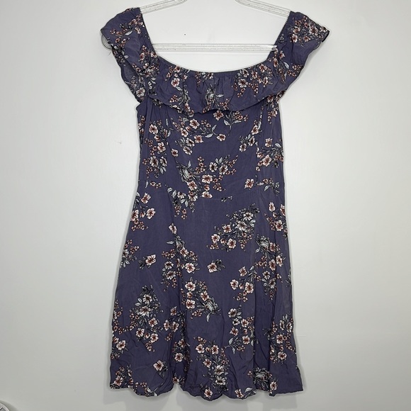Garage | Dresses | Garage Blue Floral Off The Shoulder Ruffle Mini ...